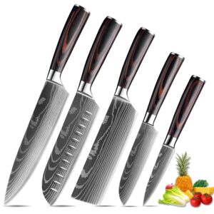 XITUO 5 Piece Kitchen chef Knife Set - High Carbon Stainless Steel Pakkawood Handle, Ultra Sharp Cooking Knife with Knife Sheath & Gift Box (5PCS Chef Knife Set)