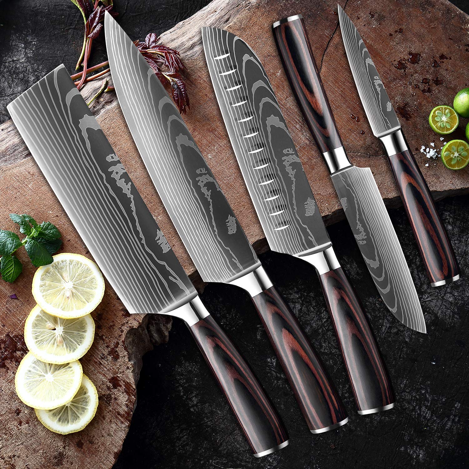 XITUO 5 Piece Kitchen chef Knife Set - High Carbon Stainless Steel Pakkawood Handle, Ultra Sharp Cooking Knife with Knife Sheath & Gift Box (5PCS Chef Knife Set)