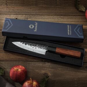 Sunnecko 5.5 Inch Fruit Knife, Kitchen Paring Knife Japanese 9CR18MOV 3-Layered High Carbon Stainless Steel Pearing Knife Wood Handle for Fruit