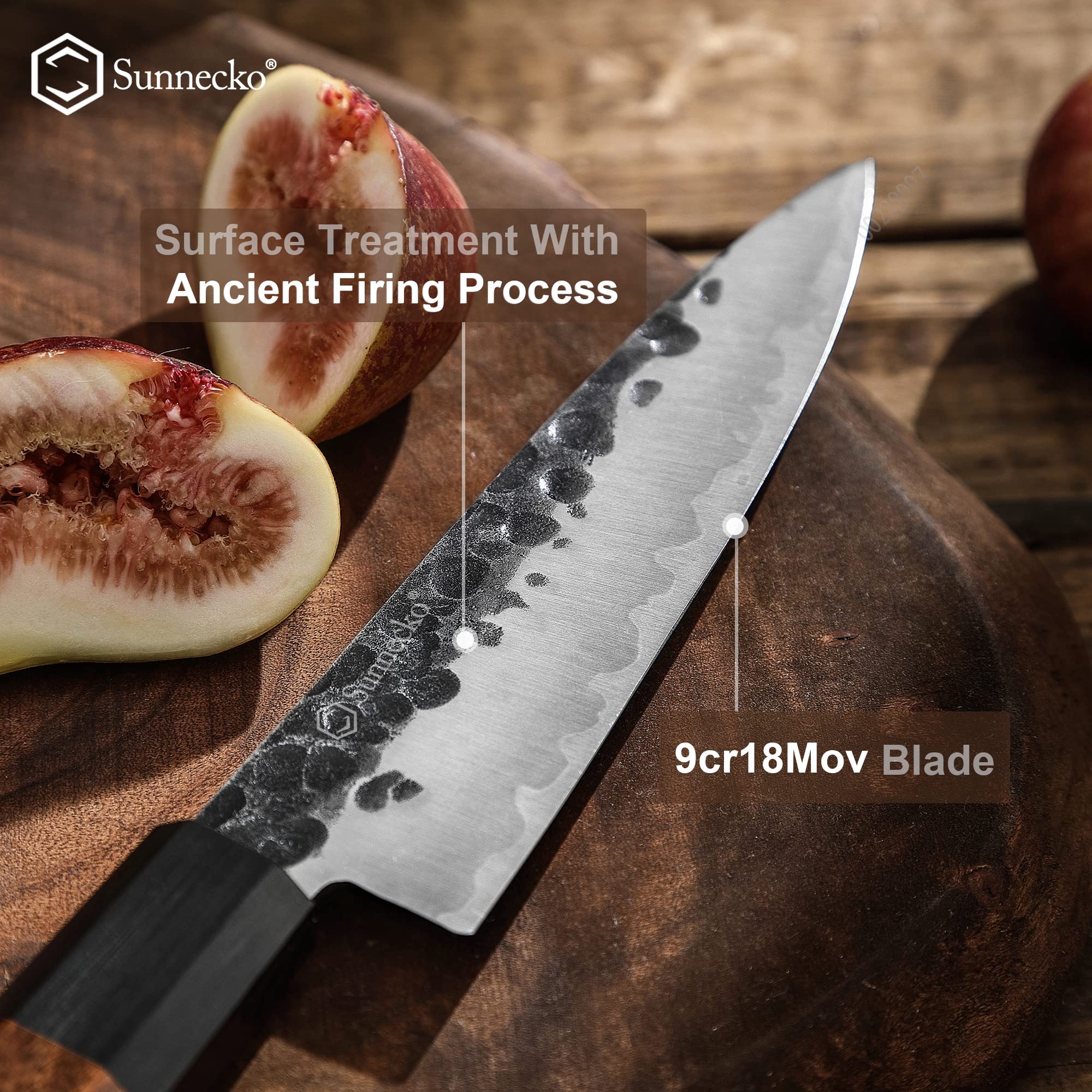 Sunnecko 5.5 Inch Fruit Knife, Kitchen Paring Knife Japanese 9CR18MOV 3-Layered High Carbon Stainless Steel Pearing Knife Wood Handle for Fruit