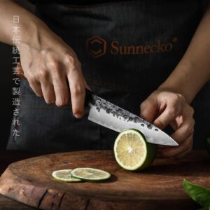 Sunnecko 5.5 Inch Fruit Knife, Kitchen Paring Knife Japanese 9CR18MOV 3-Layered High Carbon Stainless Steel Pearing Knife Wood Handle for Fruit