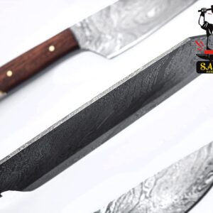 Sapra Hand Forged Damascus Steel Outdoor BBQ Professional Utility knives chef knife set for kitchen With Handmade Leather bag P-2090-RB-KCS