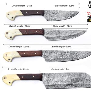 Sapra Hand Forged Damascus Steel Outdoor BBQ Professional Utility knives chef knife set for kitchen With Handmade Leather bag P-2090-RB-KCS