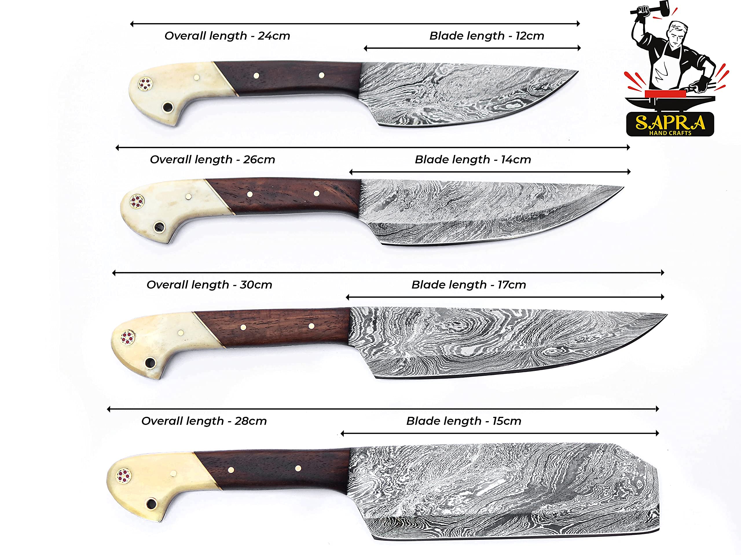 Sapra Hand Forged Damascus Steel Outdoor BBQ Professional Utility knives chef knife set for kitchen With Handmade Leather bag P-2090-RB-KCS