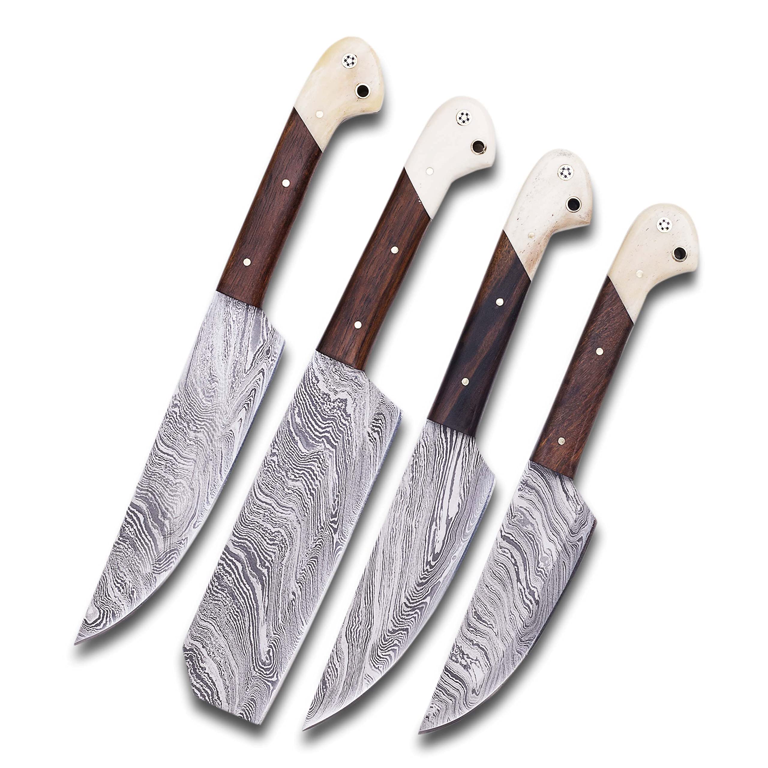 Sapra Hand Forged Damascus Steel Outdoor BBQ Professional Utility knives chef knife set for kitchen With Handmade Leather bag P-2090-RB-KCS