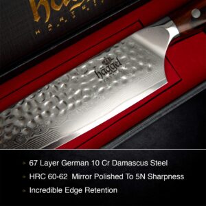 Haggel 8 Inch Damascus Chef Knife for All-Around Food Preparation Ultra-Sharp Professional Kitchen Knife Hand Hammered VG10 Stainless Steel Knife Best Gifts for Chefs