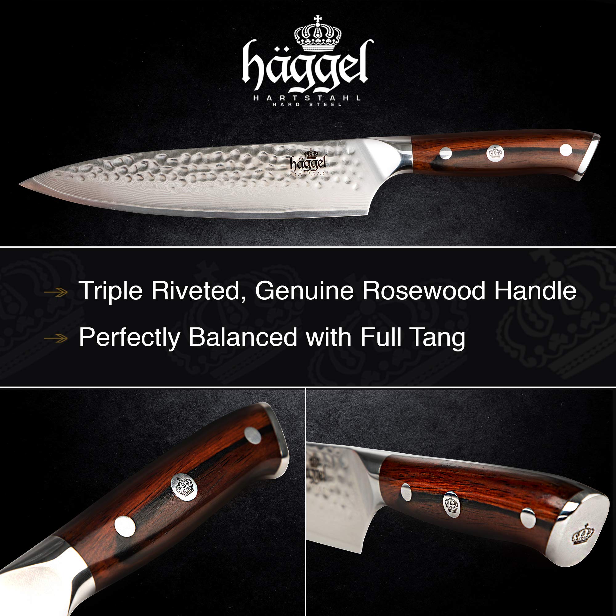 Haggel 8 Inch Damascus Chef Knife for All-Around Food Preparation Ultra-Sharp Professional Kitchen Knife Hand Hammered VG10 Stainless Steel Knife Best Gifts for Chefs