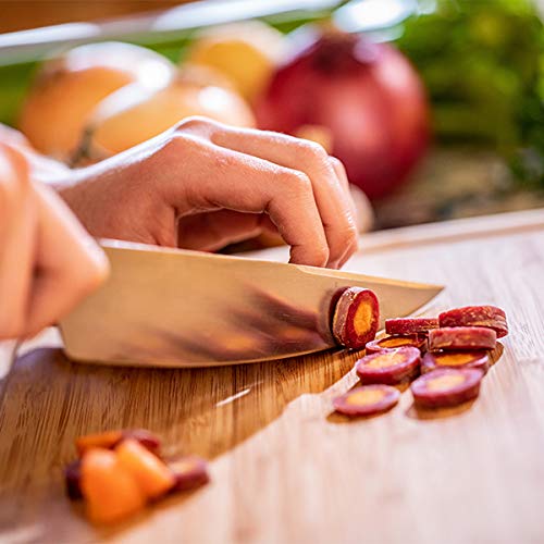 NOBOX All Purpose Chef Knife - 8-inch Stainless Steel Blade - Non-Slip 4-inch Rosewood Handle - Leather Sheath, Belt Clip Easy to Sharpen, Ergonomic Kitchen Knife