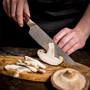 NOBOX All Purpose Chef Knife - 8-inch Stainless Steel Blade - Non-Slip 4-inch Rosewood Handle - Leather Sheath, Belt Clip Easy to Sharpen, Ergonomic Kitchen Knife