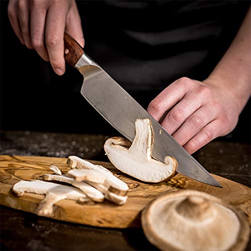 NOBOX All Purpose Chef Knife - 8-inch Stainless Steel Blade - Non-Slip 4-inch Rosewood Handle - Leather Sheath, Belt Clip Easy to Sharpen, Ergonomic Kitchen Knife