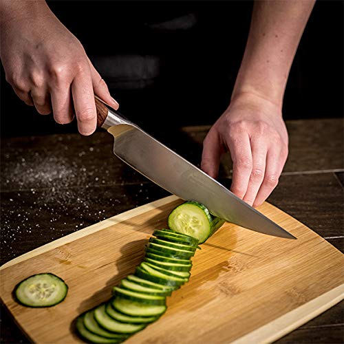 NOBOX All Purpose Chef Knife - 8-inch Stainless Steel Blade - Non-Slip 4-inch Rosewood Handle - Leather Sheath, Belt Clip Easy to Sharpen, Ergonomic Kitchen Knife