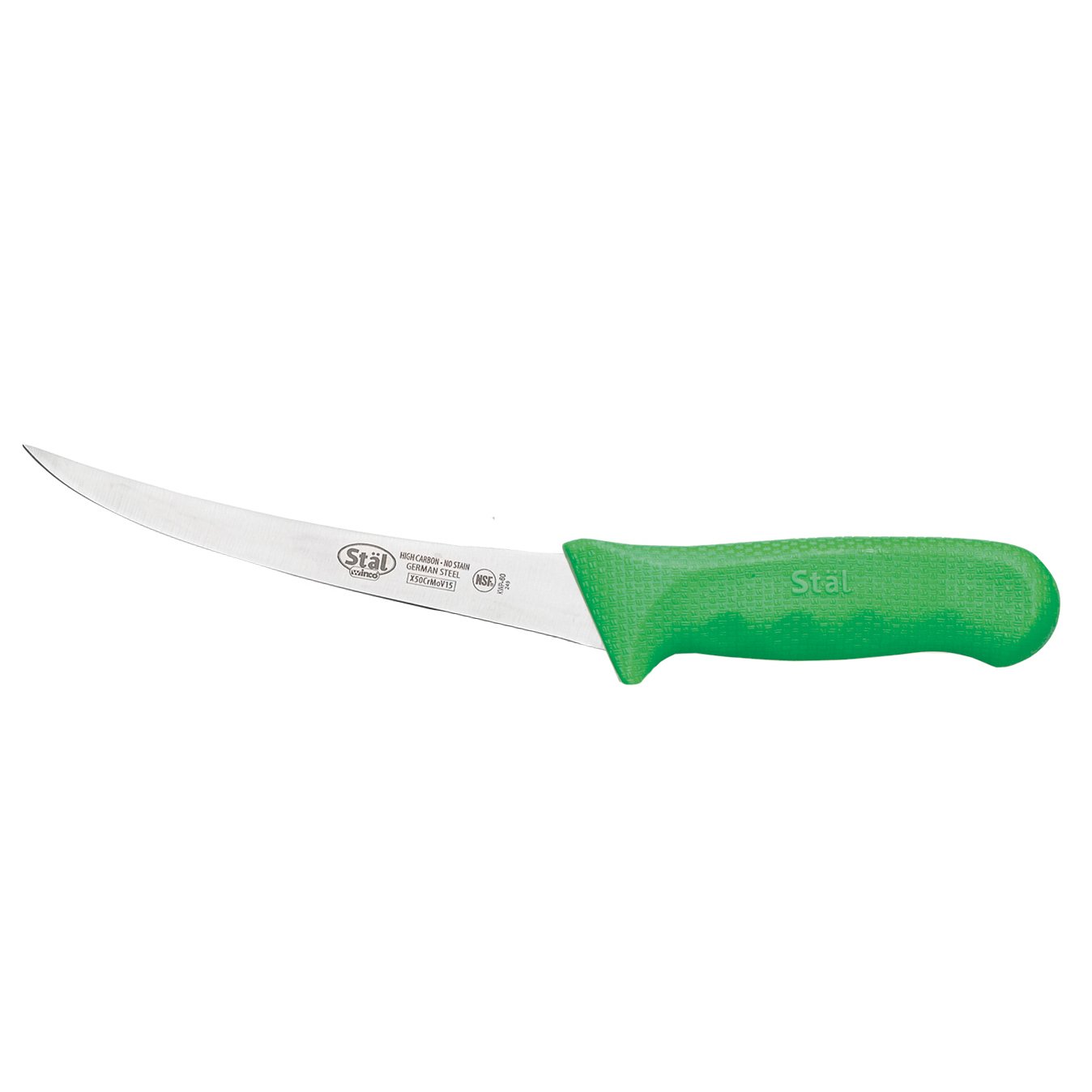 Winco KWP-60G Stäl Stamped Cutlery Boning Knife 6' Flexible Stainless Steel Blade, Green Plastic Handle