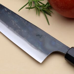 Yoshihiro Mizu Yaki Blue High Carbon Steel #1 Black Forged Petty Kiritsuke Japanese Utility Knife Shitan Handle (6'' (150mm) & Saya)