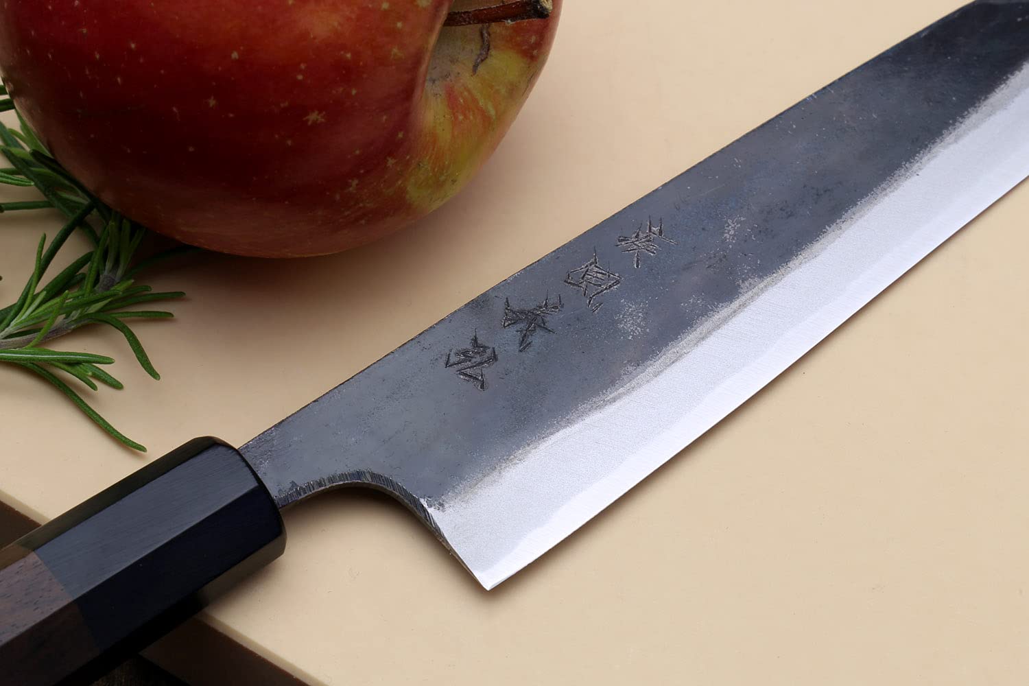 Yoshihiro Mizu Yaki Blue High Carbon Steel #1 Black Forged Petty Kiritsuke Japanese Utility Knife Shitan Handle (6'' (150mm) & Saya)