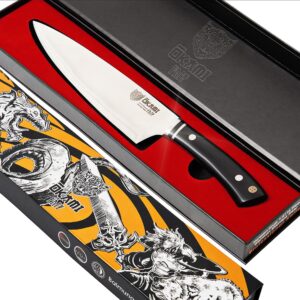 OKAMI Chef's Knife 8 Inch - Asgard Series - Professional German Stainless Steel - Extra Sharp - Full Tang - Mirror Polished - with Edge Guard - Black