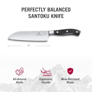 Victorinox Grand Maitre Santoku Knife - Sharp Kitchen Knife with a Fluted Edge - Ergonomic Chopping Knife for Kitchen Essentials - Straight Edge, 7"