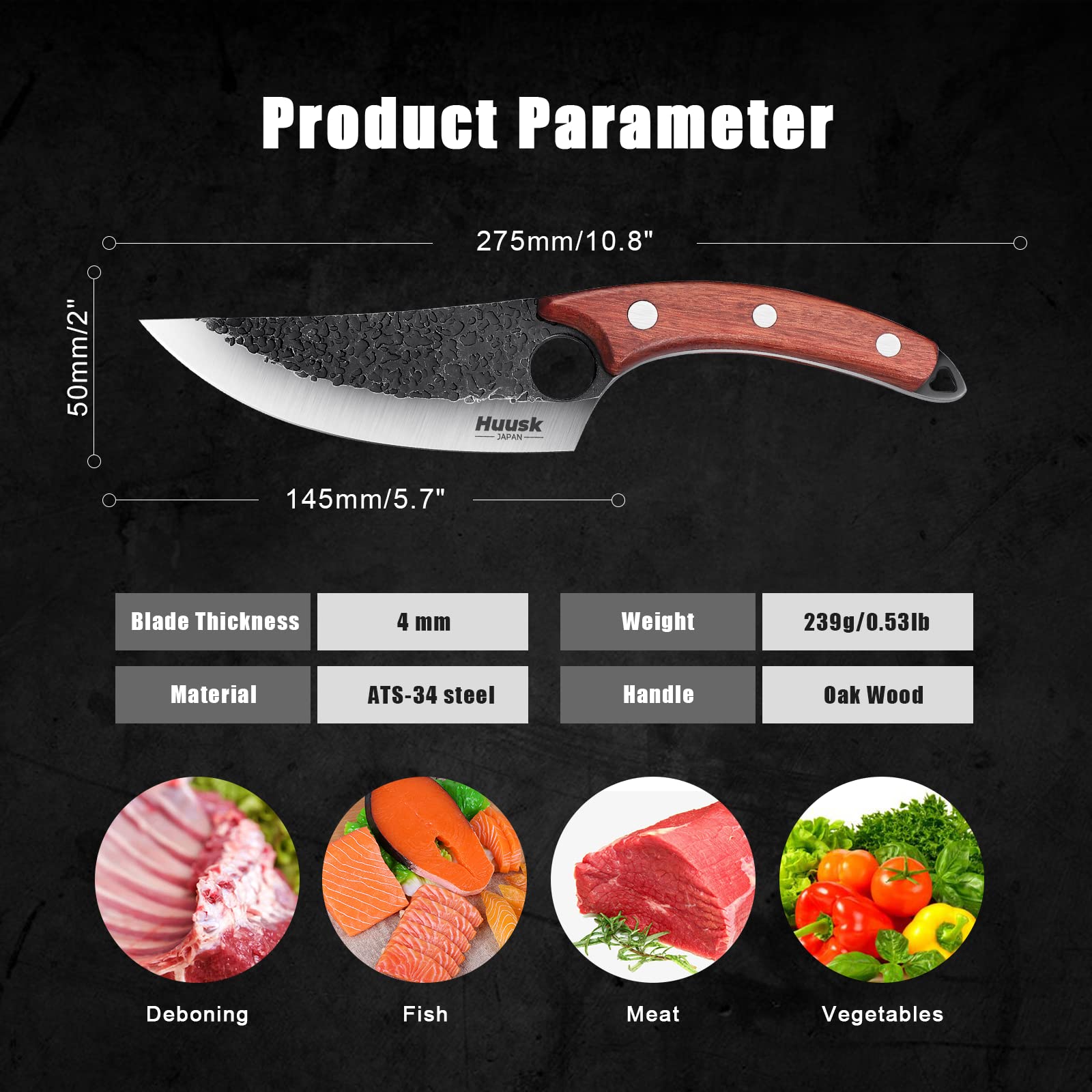 Huusk Slicing Carving Knife with Viking Kitchen Camping knife Japanese for Home Outdoor BBQ Gift