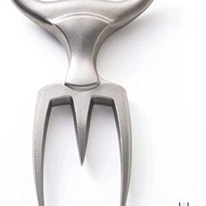 Tridens Hand Finished Ergonomic Vintage Brute Stainless Steel Fork, 165mm / 6.5-in With Beechwood Base, 100% Made In France