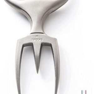 Tridens Hand Finished Ergonomic Vintage Brute Stainless Steel Fork, 165mm / 6.5-in With Beechwood Base, 100% Made In France