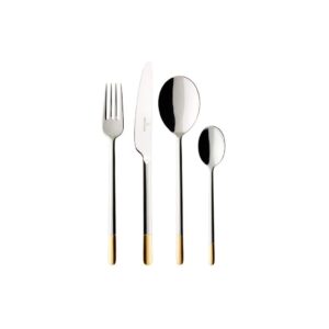 villeroy & boch ella service, 24 pieces, exclusive stainless steel cutlery leaf appliqué for 6 people, partially gold plated, dishwasher safe