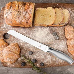 Brandobay Bread Knife 8-Inch, High Stainless Steel, Ergonomic Handle, Cakes Slicing Knife