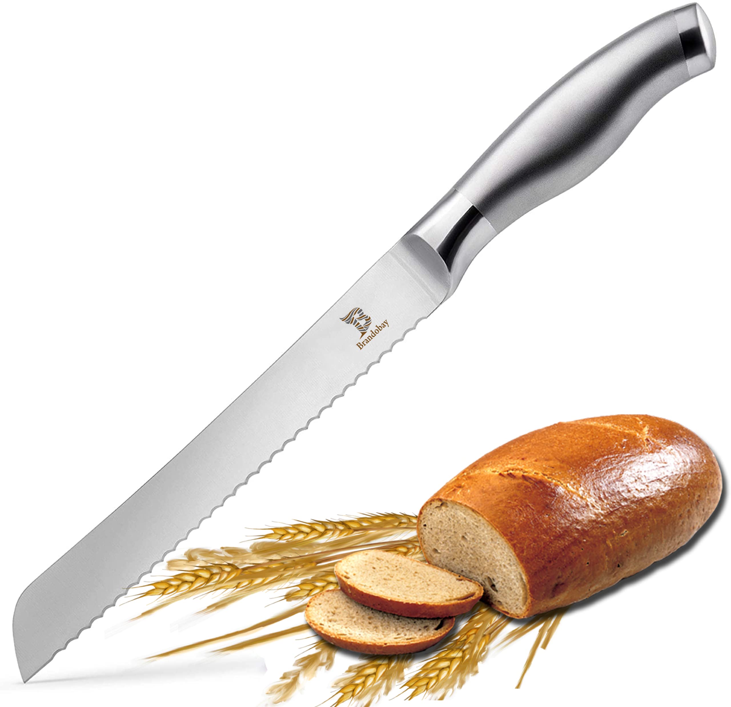 Brandobay Bread Knife 8-Inch, High Stainless Steel, Ergonomic Handle, Cakes Slicing Knife