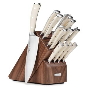 wusthof classic ikon creme 16 piece knife set with walnut block