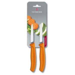 victorinox swiss classic 2 piece paring knife set straight edge pointed tip - orange