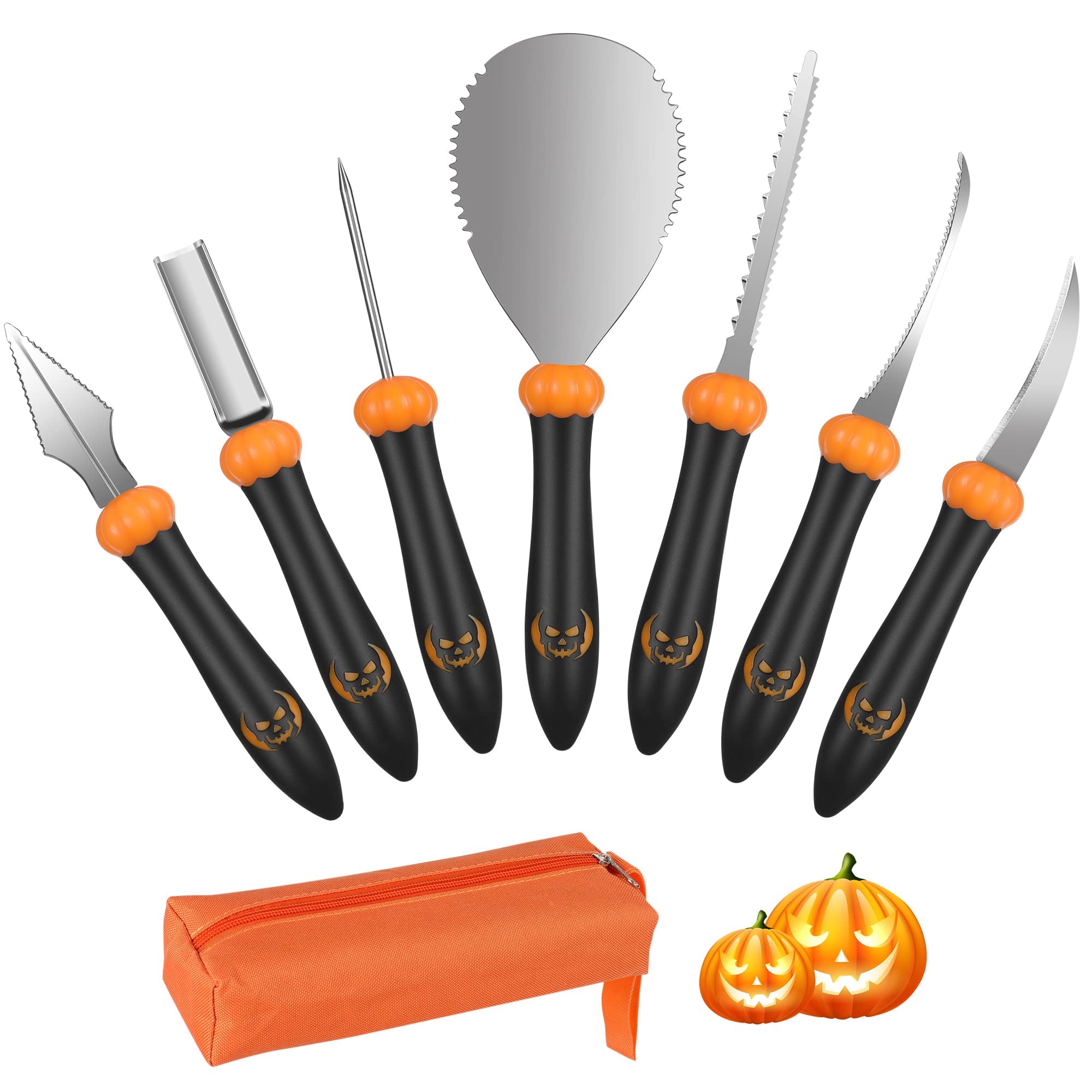 AIR PROPELLER Pumpkin Carving Kits with 7PCS of Stainless Steel Pumpkin Carving Tools,Professional Pumpkin Carving Knife for Jack-O-Lanterns,Pumpkin Carver Kit with Carrying Bag