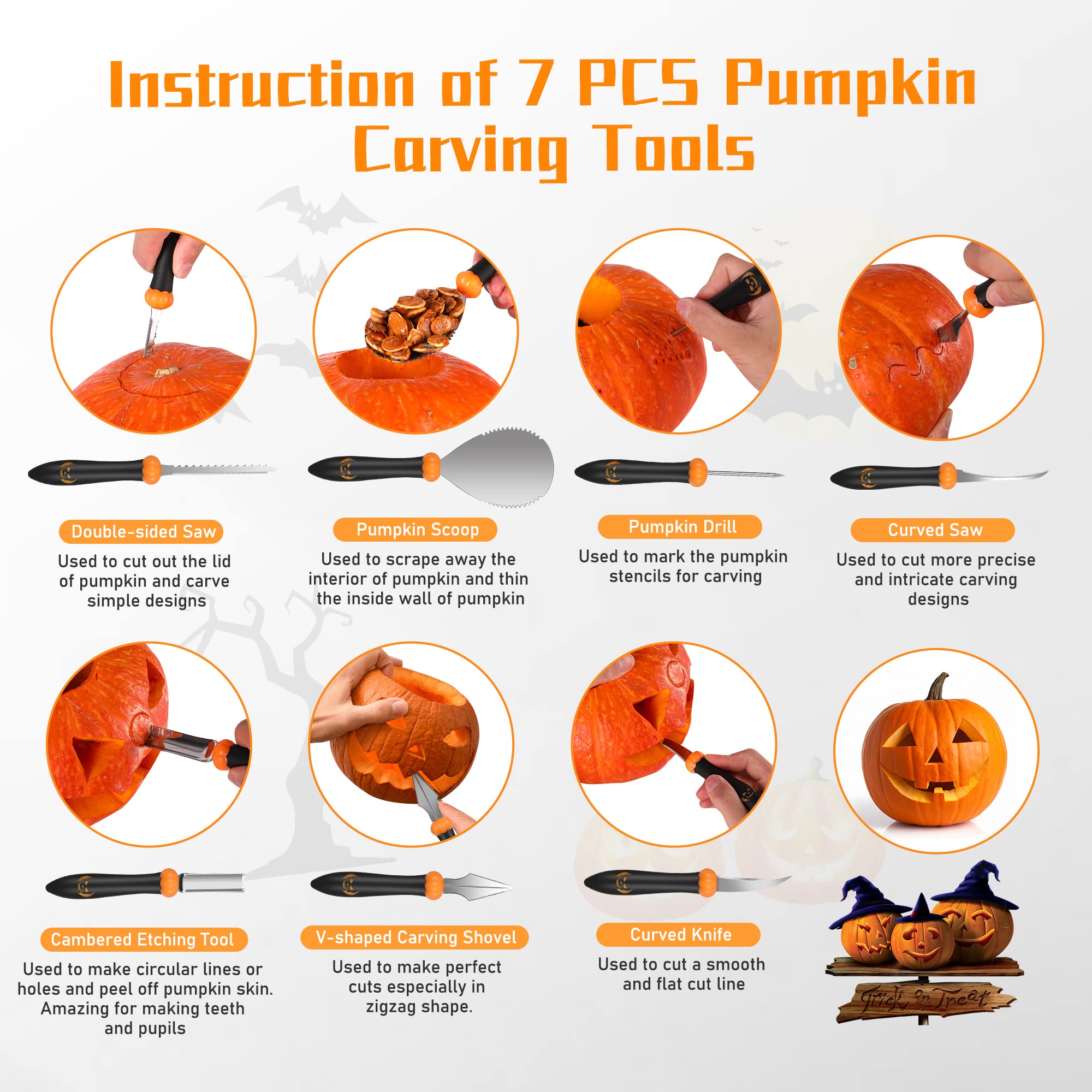 AIR PROPELLER Pumpkin Carving Kits with 7PCS of Stainless Steel Pumpkin Carving Tools,Professional Pumpkin Carving Knife for Jack-O-Lanterns,Pumpkin Carver Kit with Carrying Bag