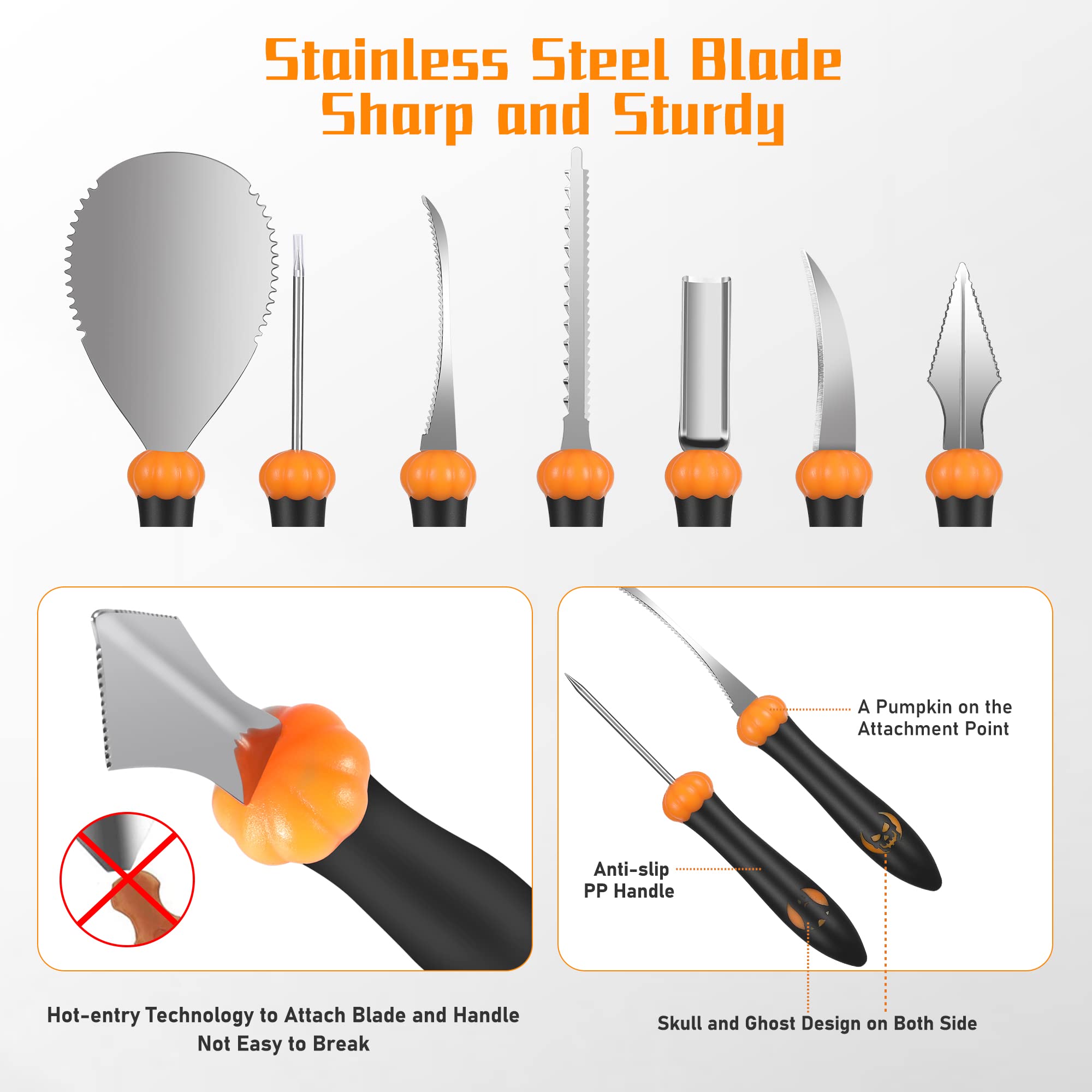 AIR PROPELLER Pumpkin Carving Kits with 7PCS of Stainless Steel Pumpkin Carving Tools,Professional Pumpkin Carving Knife for Jack-O-Lanterns,Pumpkin Carver Kit with Carrying Bag