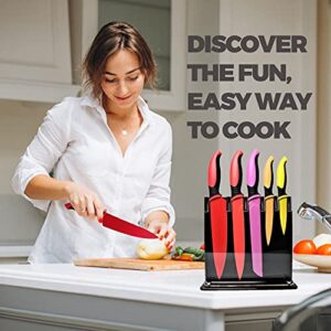 Kitchenson High Carbon Stainless Steel Fancy Colorful Knife Set with Protective - Lucrative Acrylic Stand, Pack of 5 Non-Stick Ceramic Coated, Chef, Bread, Carving, and paring Rainbow Kitchen Knives