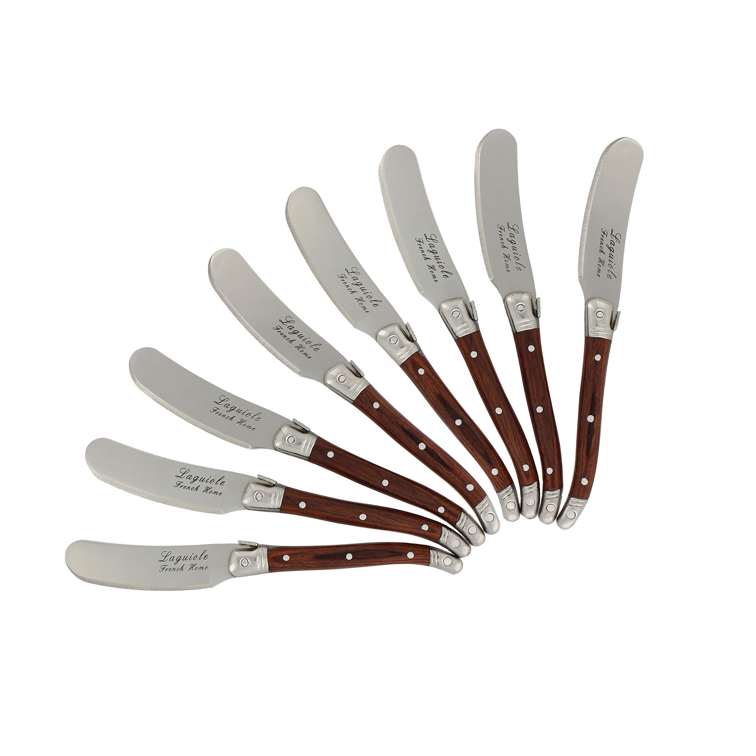 Laguiole 8-Piece Cheese Knife Set – Stainless Steel Cheese Spreaders – Dip, Cheese & Butter Knife Spreader – Cheese Knives Set for Parties – Luxurious Charcuterie Accessories (Pakkawood, Brown)