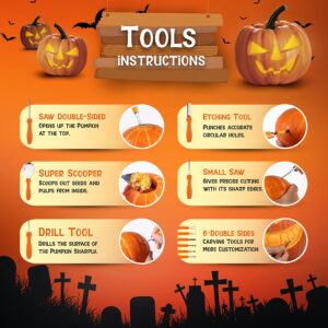 RFAQK Pumpkin Carving Kit with Stencils-23PCS Halloween Pumpkin Carving Tools and Patterns for Beginners Heavy Duty Stainless-Steel Professional set for Halloween Jack o Lantern