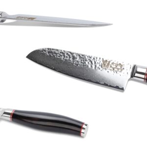 Sunlong Chef's Knives Santoku 5 inch Japanese Hammered Damascus Steel Natural Ebony Wood Handle