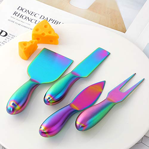 Meisha 4 Pieces Cheese Knives Set, Premium Stainless Steel Cheese Slicer Cheese Cutter Perfect for Parties Wedding Christmas Birthday - Rainbow