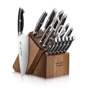 cangshan thomas keller signature collection swedish powder steel forged, 17-piece knife block set, walnut, black