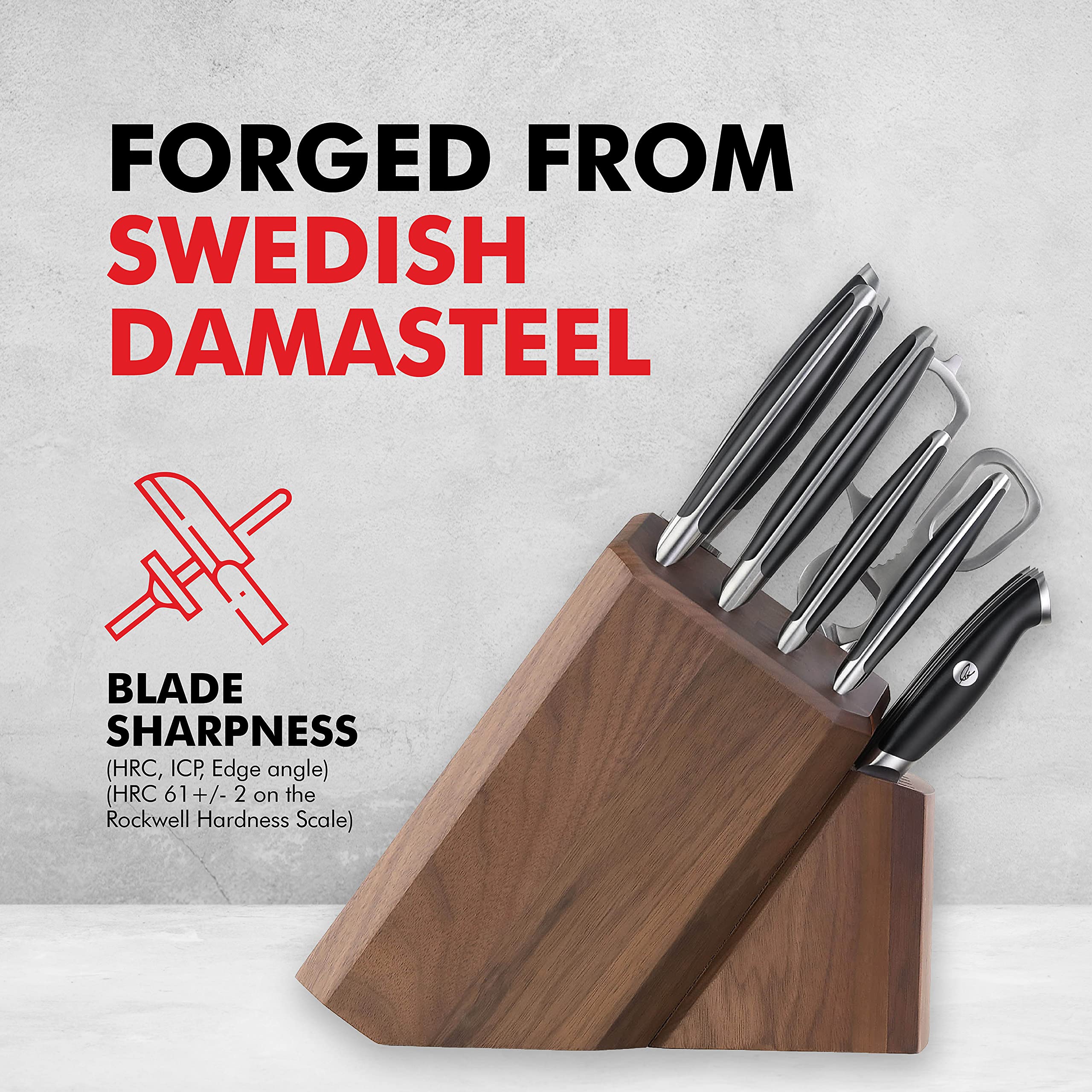 Cangshan Thomas Keller Signature Collection Swedish Powder Steel Forged, 17-Piece Knife Block Set, Walnut, Black