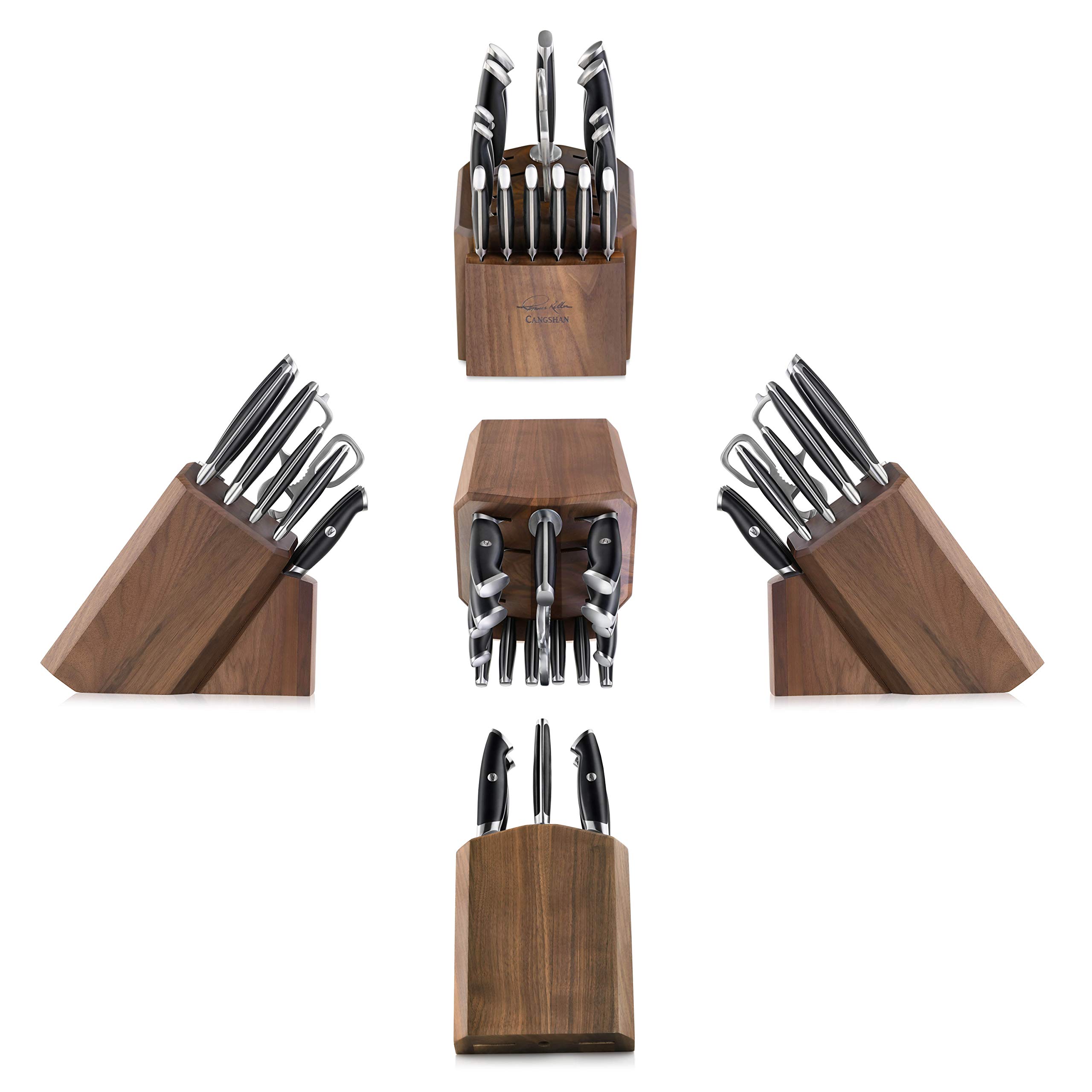 Cangshan Thomas Keller Signature Collection Swedish Powder Steel Forged, 17-Piece Knife Block Set, Walnut, Black