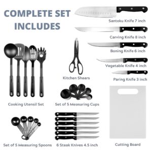 Imperial Home 29 Pc Kitchen Knife Set with Holder, Cutlery Set, Home Essentials, Kitchen Knives, Cooking Knives with Block, Stainless Steel, Chef Knife for Cutting, Slicing, Cooking, Chopping, etc.