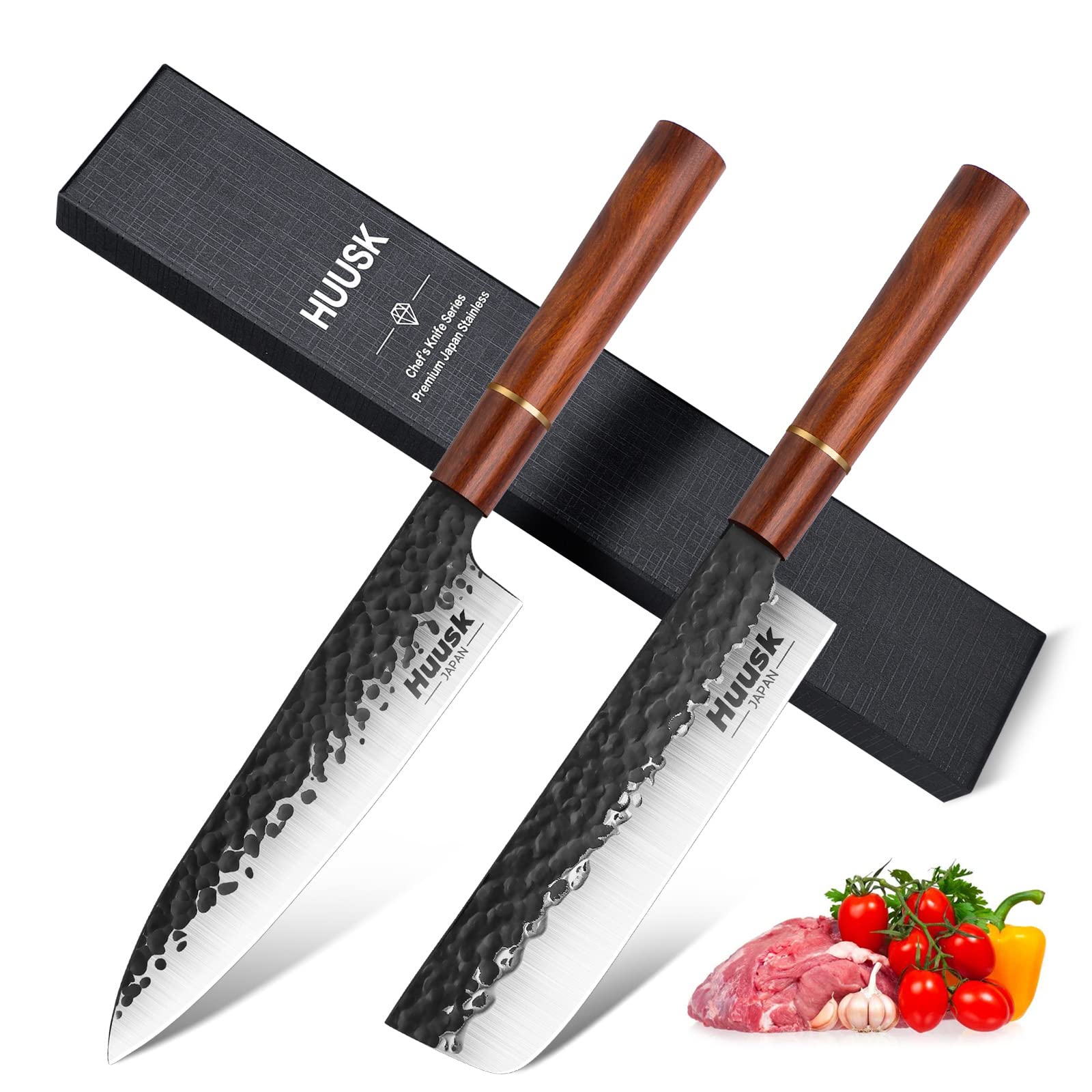 Huusk Japan Chef Knife Set, 8 inch Gyuto Knife Professional Chef Knife and Nakiri Japanese Kitchen Knife 7 inch