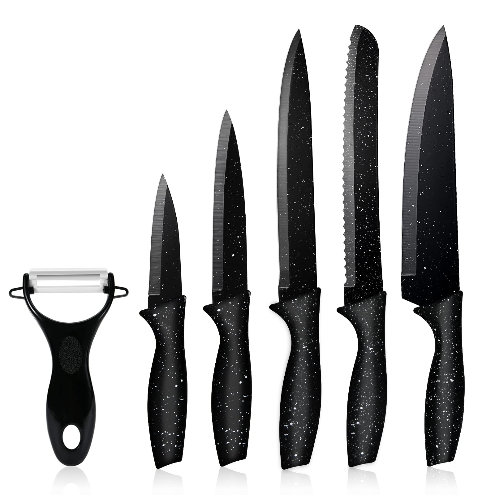 JunJing Kitchen Knife Sets of 6, Sharp Stainless Steel Blade Chef Knife Set, Ergonomic Handle Kitchen set, Chef Kitchen Knives, Dishwasher Safe