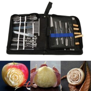 Culinary Carving Tool Set, 1 Set 46Pcs Carving Tools Kit Portable Kitchen Carving Chisel Chef Tools Vegetable Fruit Food Garnishing Cutting Slicing Carving Peeling Tools Kit with Carrying Case