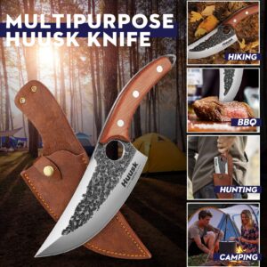 Huusk Upgraded 7.09 Inch Chef Knives Bundle with 5.51 Inch Kitchen Camping Cooking Knife with Leather Sheath and Gift Box