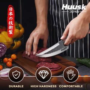 Huusk Upgraded 7.09 Inch Chef Knives Bundle with 5.51 Inch Kitchen Camping Cooking Knife with Leather Sheath and Gift Box