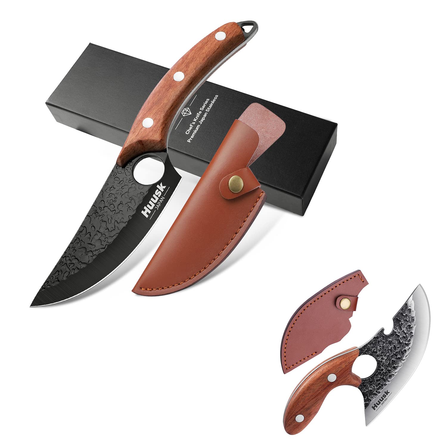 Huusk Collectible Knives - Upgraded Chef Knife & BBQ Beer Knife with Leather Sheath and Gift Box