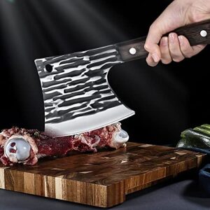 Fubinaty Meat Cleaver Chopping Bone Knife Handmade Forged Chef Knife Heavy Duty Kitchen Cooking knives High Carbon Steel Butcher Knife with Wenge Wood Handle for Home, Kitchen, Restaurant