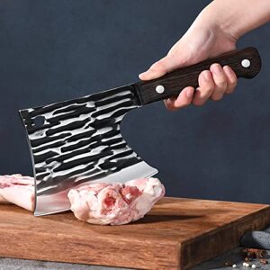 Fubinaty Meat Cleaver Chopping Bone Knife Handmade Forged Chef Knife Heavy Duty Kitchen Cooking knives High Carbon Steel Butcher Knife with Wenge Wood Handle for Home, Kitchen, Restaurant