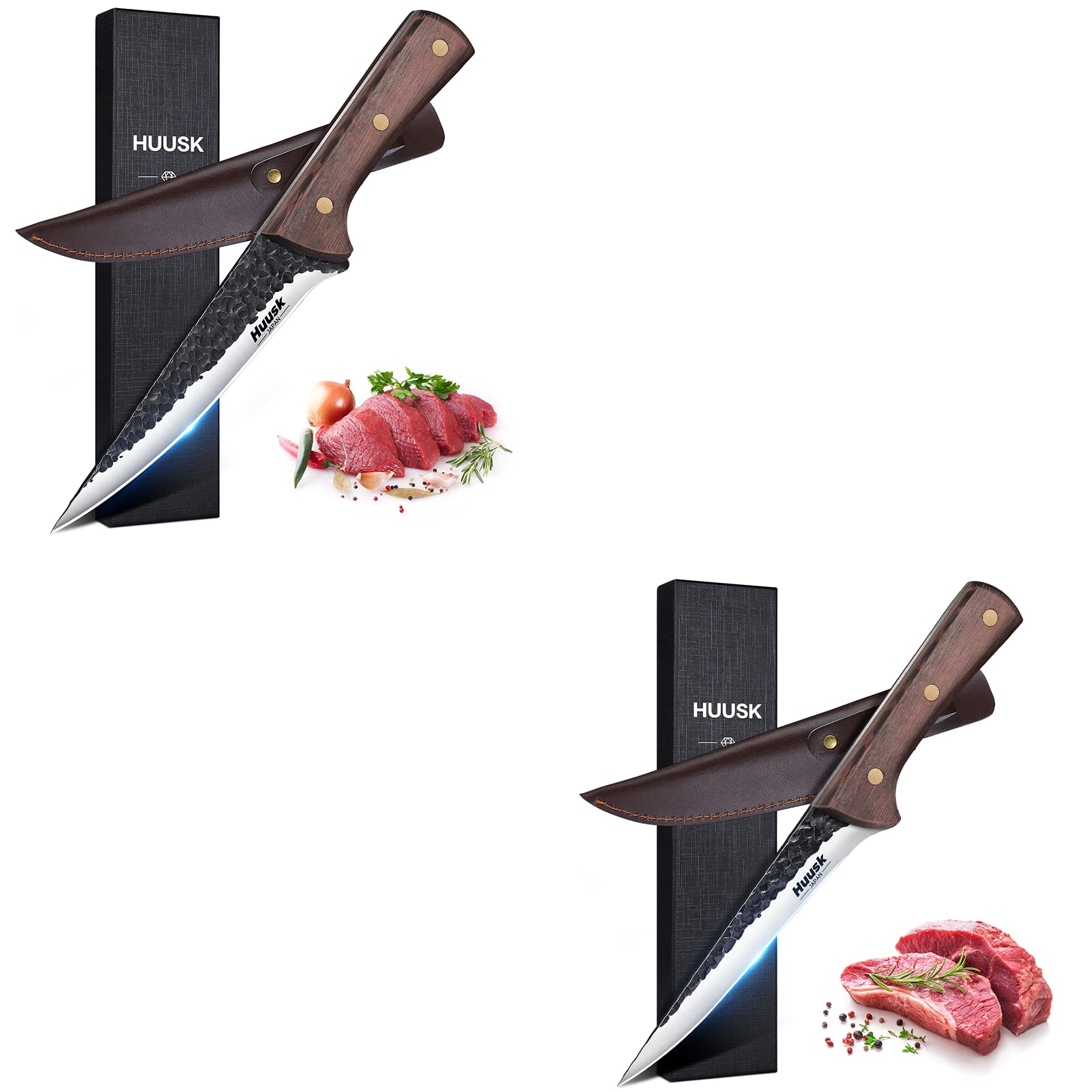 Huusk Boning Knife for Meat Cutting Bundle with Sharp Fillet Knives for Meat, Fish, Poultry