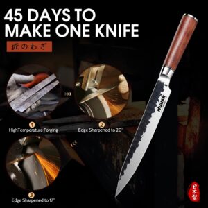 Huusk Japanese Slicing Knife 8 Inch Sushi Knife & 6" Boning Fillet Knife, Hand Forged Sashimi Knife & Butcher Knife, Deboning Knife for Meat with Gift Box